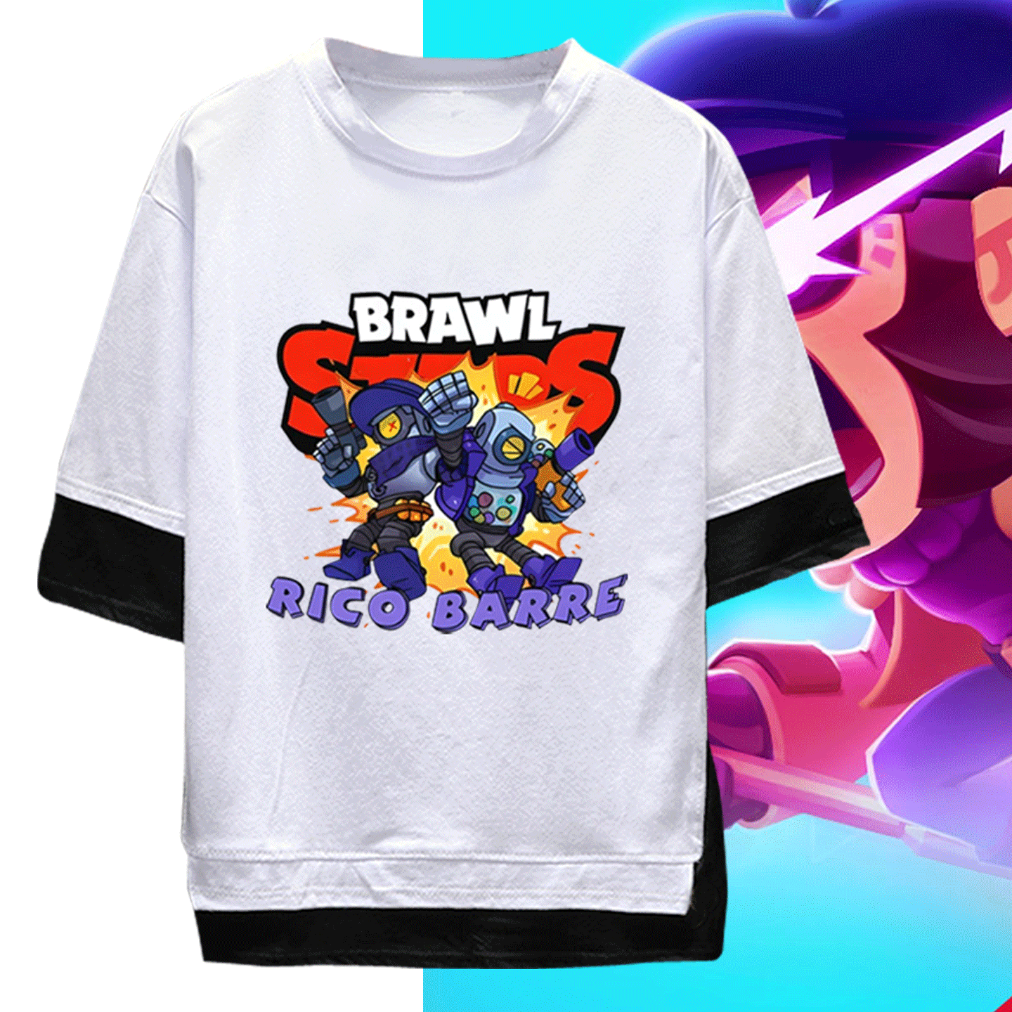 荒野乱斗BrawlStars可定制短袖假两件T恤联名斯派克里昂情侣男女