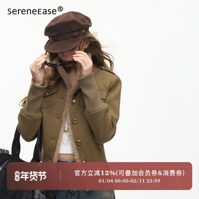 毛毛边立领金属扣收腰夹克