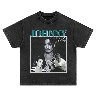 强尼德普Johnny Depp 直喷重磅美式vintage水洗做旧长短袖T恤卫衣
