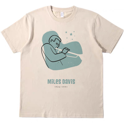 miles davis 趣味纯棉百搭美式T恤复古vintage男女宽松短袖tshirt