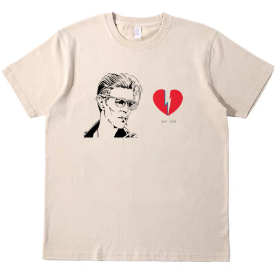 david bowie音乐节卡其色纯棉T恤复古vintage男女宽松情侣短袖tee