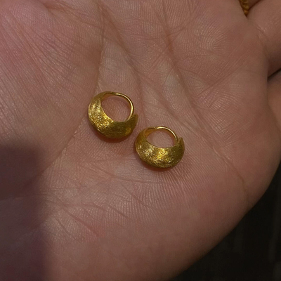 中古金色拉丝几何素圈C型耳扣