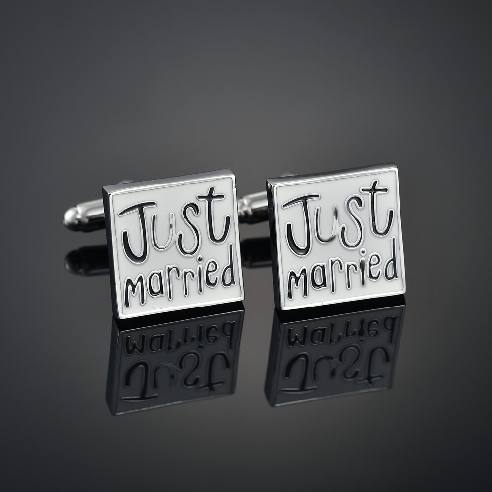 银色just married袖扣 法式长袖衬衫袖钉 衬衣配饰Cufflinks