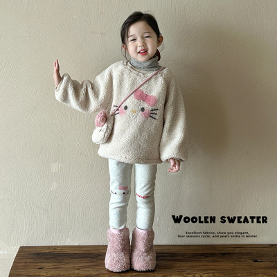 女童羊羔绒卫衣韩系秋冬套装