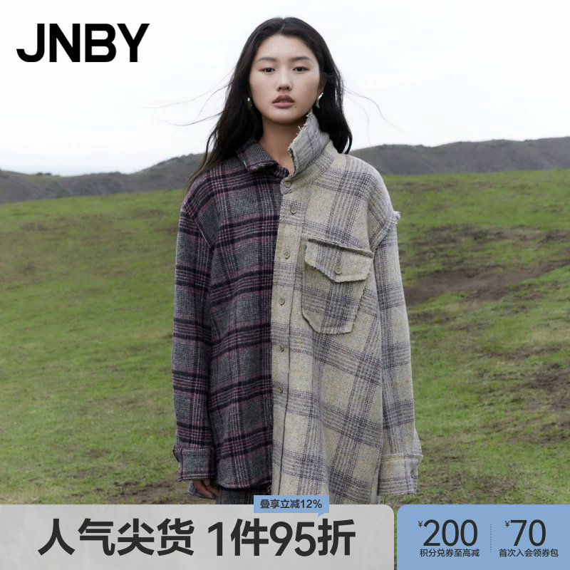 JNBY/江南布衣秋冬毛呢外套女中长款衬衫领通勤休闲长袖5N0810280