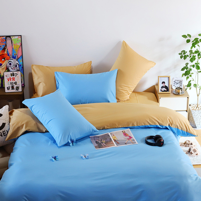 2026全棉13374纯色拼色被套四件套床单床笠款宾馆酒店民床品套件