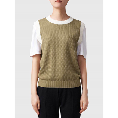 鹿岛什物纪 ACV20009 女式撞色背心马甲 女士弹性舒适菠萝针织