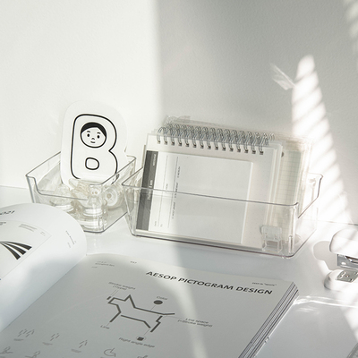 简约透明便签收纳盒桌面长方形抽屉学生宿舍小物件文具收纳置物盒