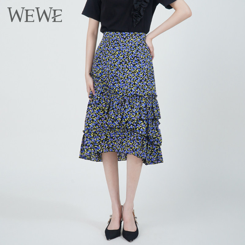 WEWE唯唯夏季新品女装时尚印花不规则蛋糕女士半身裙浪漫度假