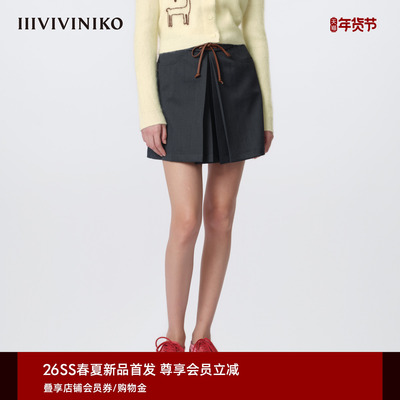 IIIVIVINIKO2026春新款干练气质系带A字叠片短裙女M610716106A