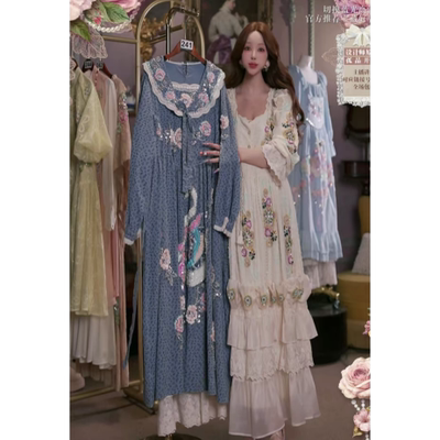 0411直播241彩蛋超级88新品灰蓝刺绣连衣裙80-120