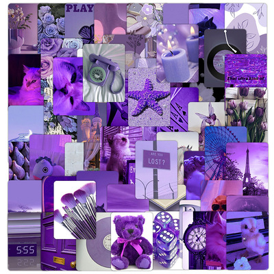 56张ins风紫色小清新风景贴纸行李箱手机壳防水文具装饰sticke