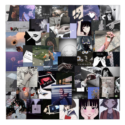 56张黑白哥特风沮丧表情包贴纸行李箱手机壳防水文具装饰sticke