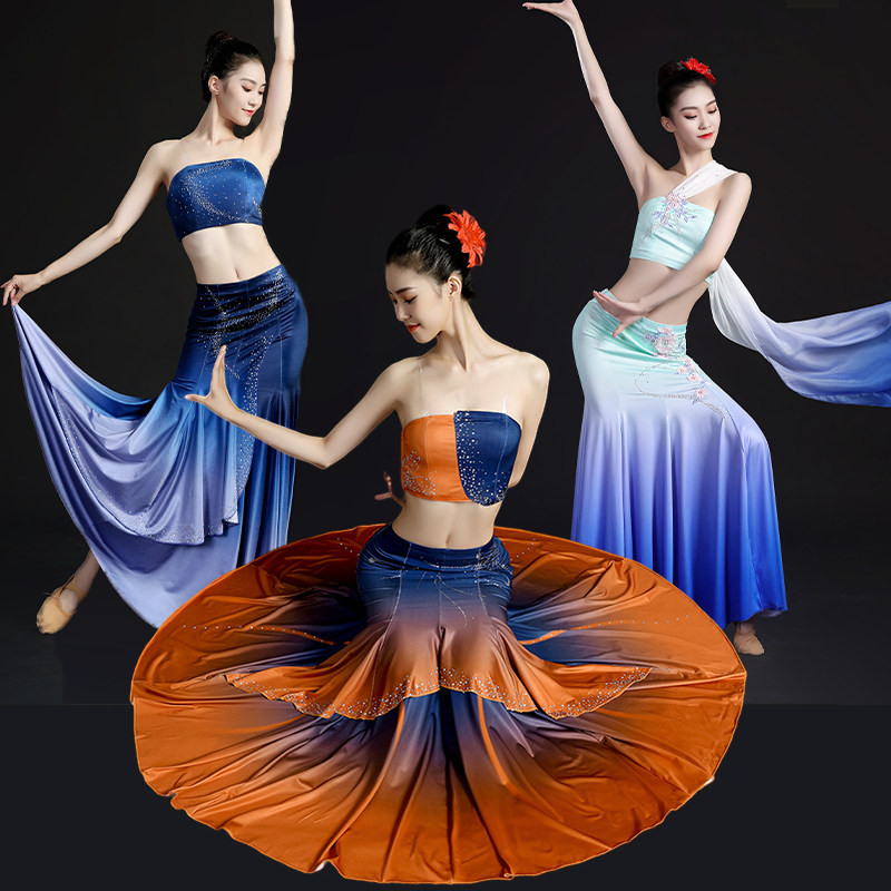 傣族舞蹈服艺考孔雀舞女儿花飘逸双层舞蹈裙独舞群舞彩云之南