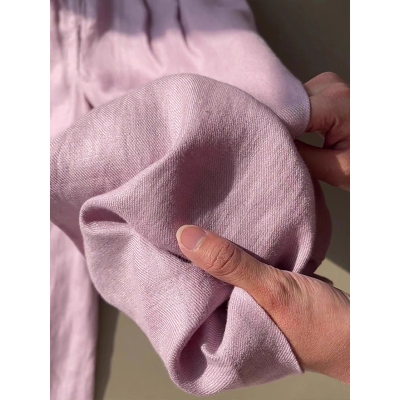 粉紫色高腰空气感亚麻阔腿裤女夏