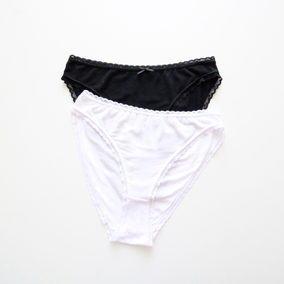 女士三角裤莫代尔性感蕾丝边黑白