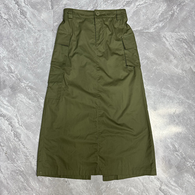 2.22麦xun 无腰身 春夏女装松紧腰休闲工装风贴袋A字开衩半身裙