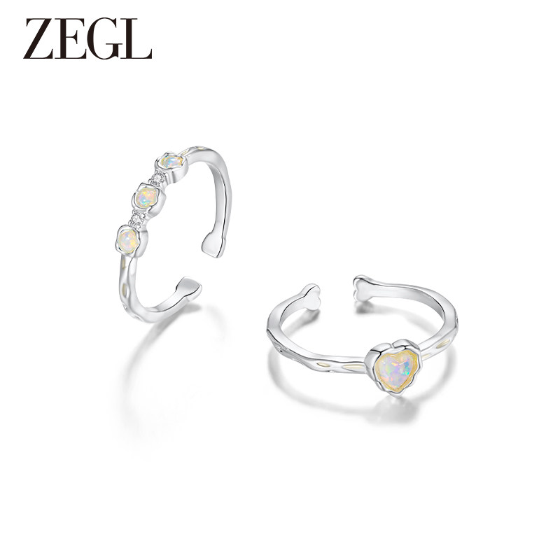 ZEGL爱心开口戒指女小众设计感高级欧泊石指环时尚个性自律食指戒_虎窝淘