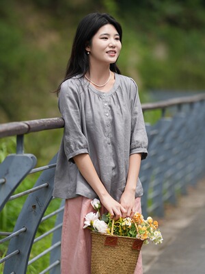 2026夏季文艺亚麻衬衫短袖t恤