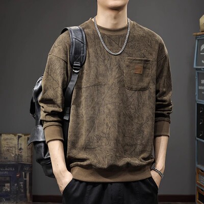 春秋德奥绒圆领卫衣美式潮宽松大码加厚打底衫sweatshirt for men