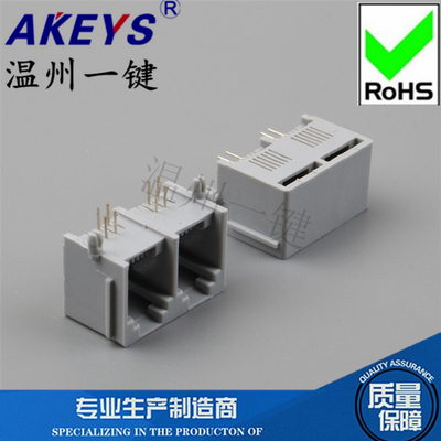 5521-2连体-6P4C-带边-90度-灰色-RJ11RJ45 5224网络插座卧式