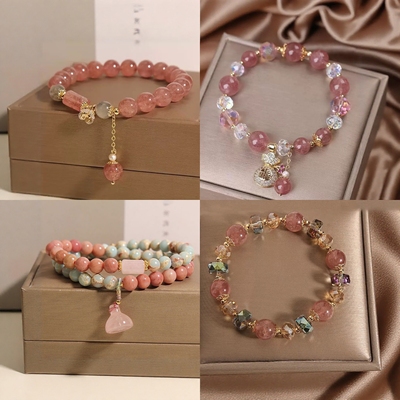 天然草莓晶手链女小众高级感钱袋吊坠水晶手串女友闺蜜礼物手饰品
