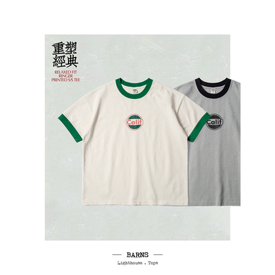 BARNS 70年代美式复古 Ringer Tee 重磅纯棉裂纹印花T恤男