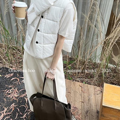 GRACETINA HOO-冬新定制牛角扣法式缎感绗格夹棉轻量棉服WTA7100