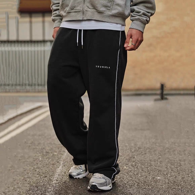 外贸   YOUNGLA美式刺绣字母标宽松长裤男女通用直筒卫裤