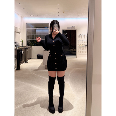 姜姜【矜贵杜维埃】微胖大码长袖包臀连衣裙秋季修身显瘦裙子女