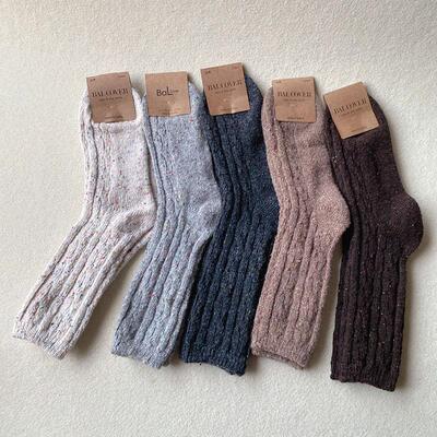 秋冬新款加厚彩色点点花纹中筒袜