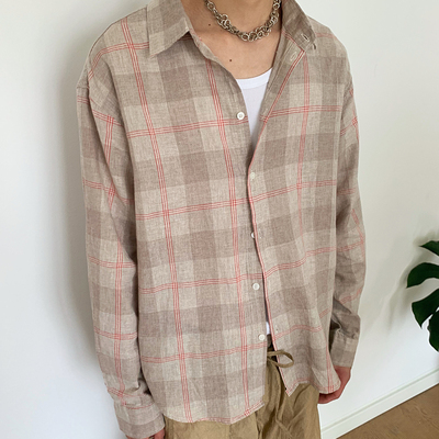 BOTANE25SS亚麻格子长袖衬衫