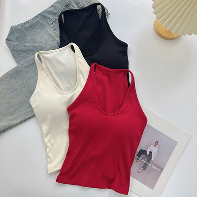 U领挂脖吊带背心显瘦辣妹吊带