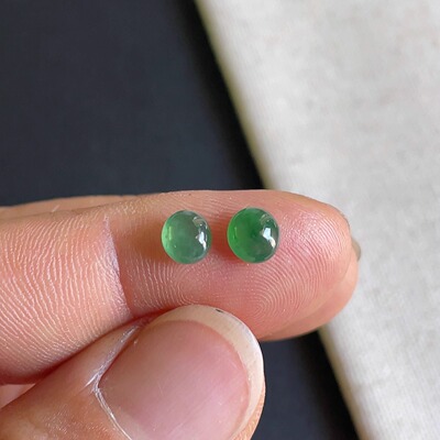 0808-6天然老坑冰种满绿蛋面一套 翡翠A货送证书～金晶翡翠