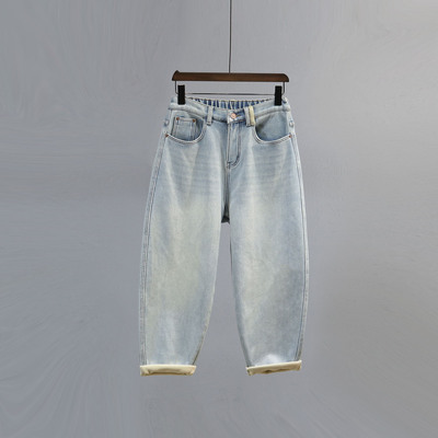 复古浅蓝色老爹牛仔裤女