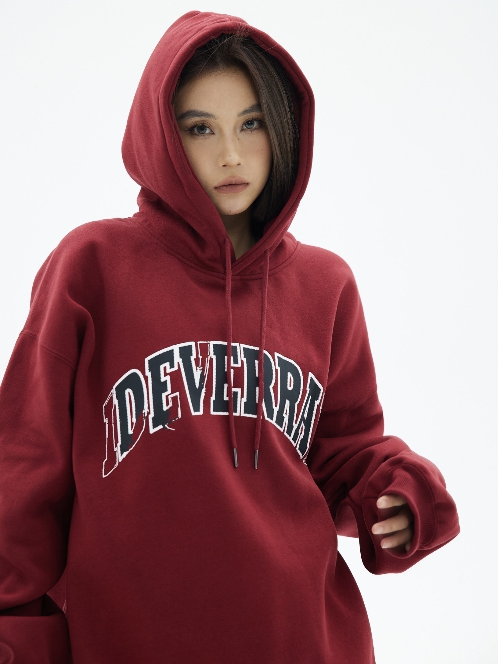 Duchu online春季新品复古不规则字母印花加绒宽松显瘦连帽卫衣_虎窝淘