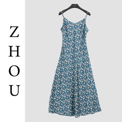 蓝色碎花轻熟风连衣裙-20568