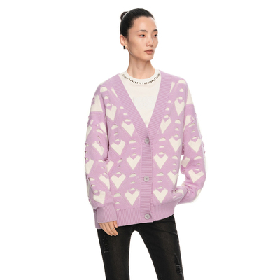 H·GENTEEL荷高24春新款爱心提花撞色柔软针织外套GCE14650605-1