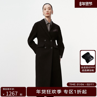 H·GENTEEL荷高新款冬装女微阔拼接袖翻领收腰大衣GCE44500573