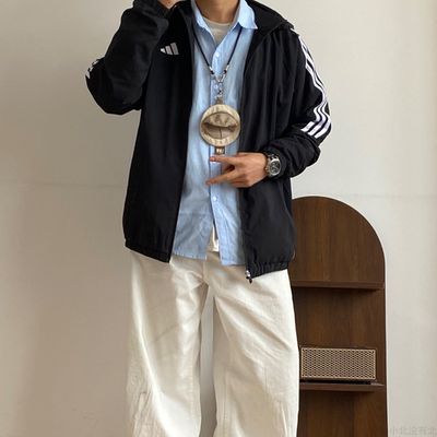 Adidas黑色男女防风夹克外套