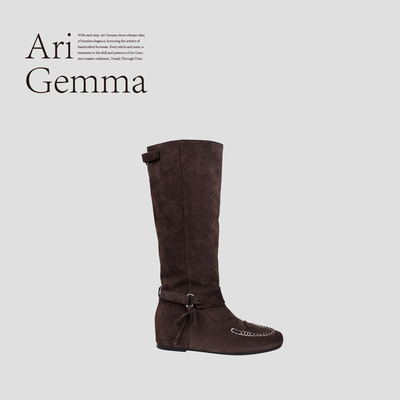 Ari Gemma｜沙原·胎牛反绒皮气质中筒褶皱精致增高方头堆堆靴