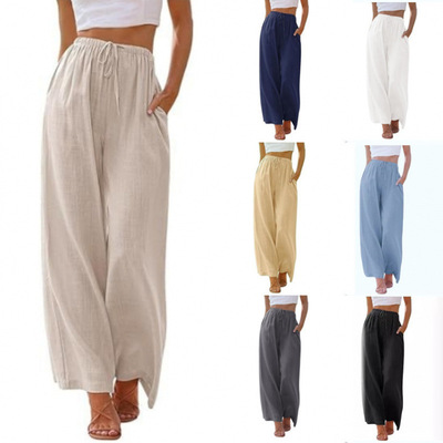 Plus Size Loose Linen Casual Drawstring Women Pants 抽绳女裤