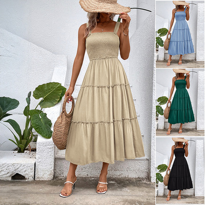 拼接打揽吊带无袖度假连衣裙 Slips sleeveless vacation dress