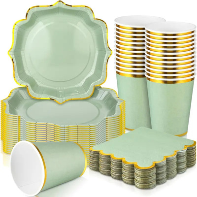 鼠尾草绿派对一次性餐具纸盘 Party Supplies Paper Plates Cups