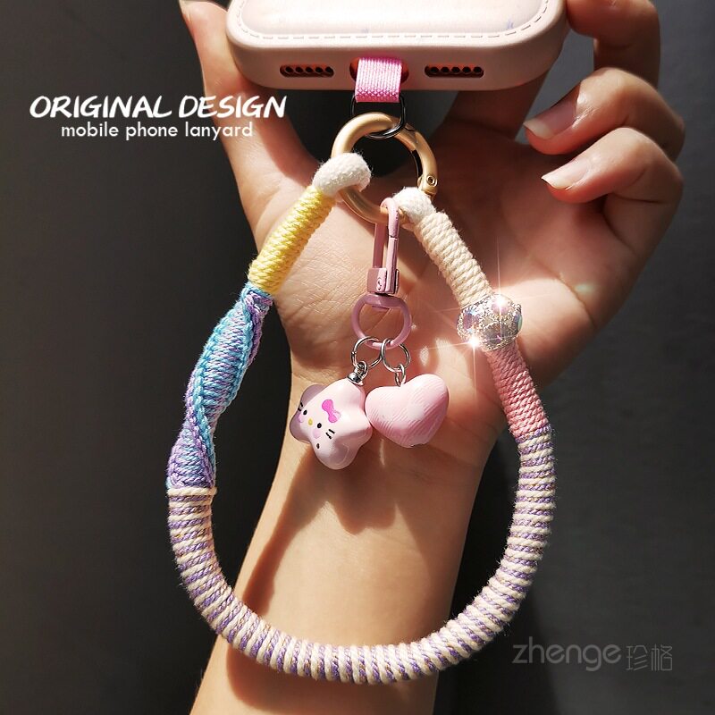 可爱多巴胺手机挂绳女士手腕短款ins超好看手作编织结实户外便携爬山旅游行防丢手提包钥匙挂件吊绳百搭新品