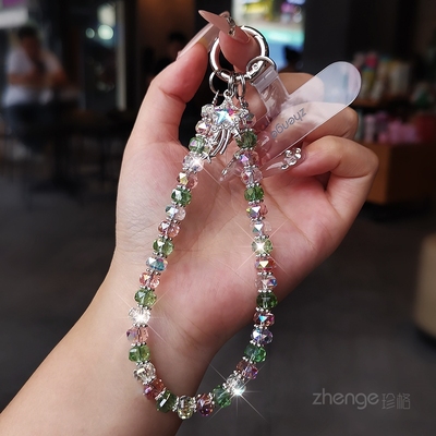 小清新水晶珠子手机链女手腕挂件