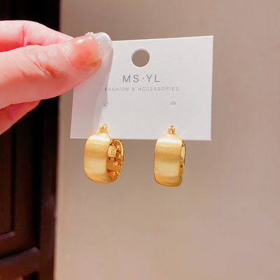 欧美法式磨砂拉丝金属耳环复古时尚高级感耳扣冷淡风简约百搭耳圈