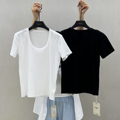 YUAN XI元熙8281高级感简约U领白色短袖T恤女宽松显瘦亲肤上衣夏