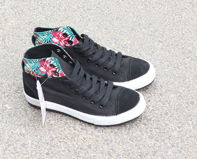 拼接帆布鞋学生皮质系带