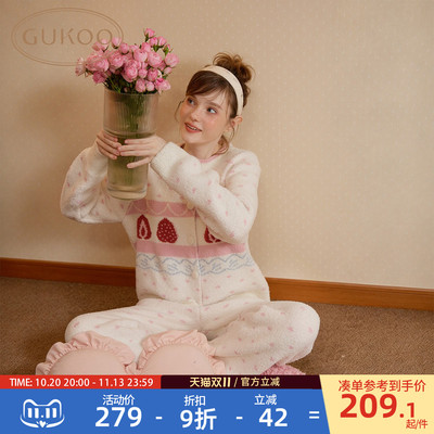 Gukoo/果壳睡衣女冬季波点2026新款女士半边绒可外穿家居服套装D